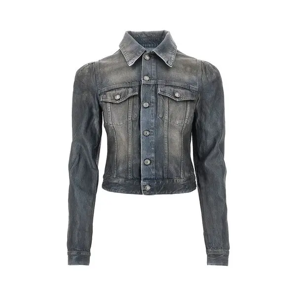 7 For All Mankind Waxed Denim Puff Sleeve Jacket - Grey