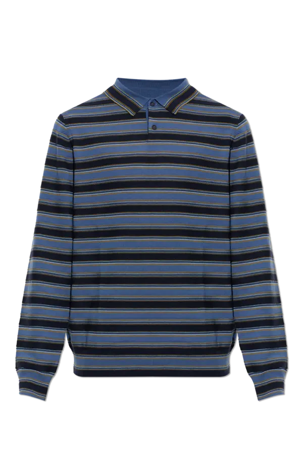 Paul Smith Striped Wool Polo - Navy Blue