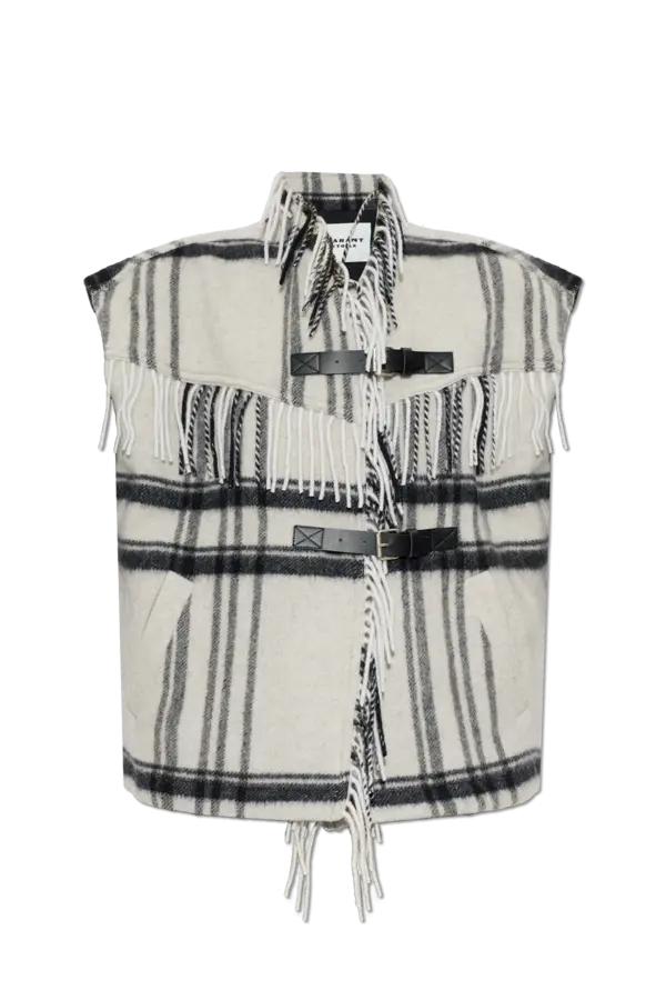MARANT ETOILE Wool Vest With Fringe And Leather Straps - Cream