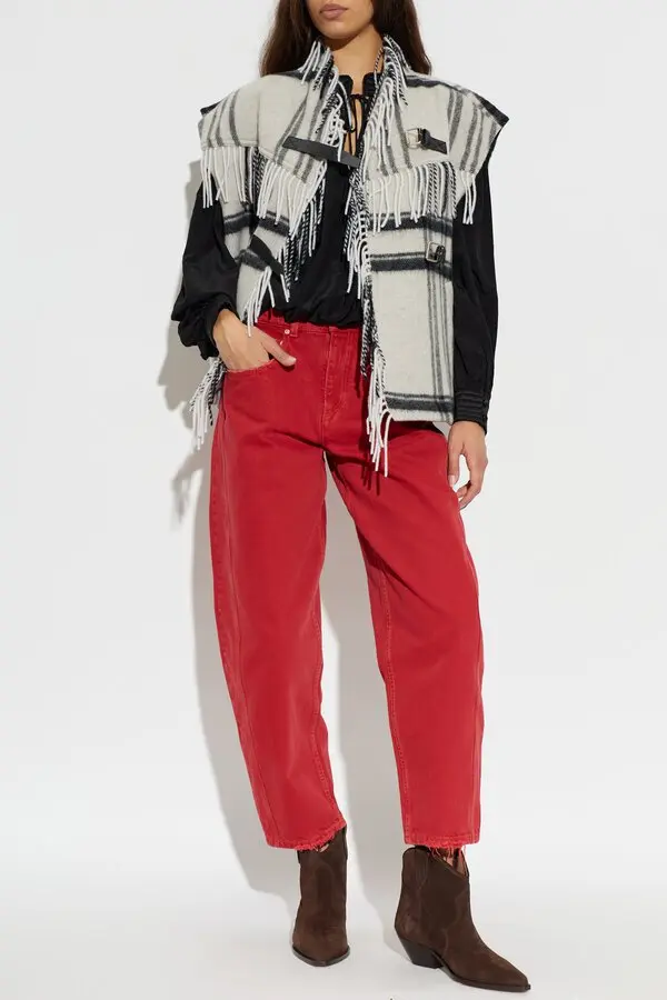 MARANT ETOILE Wool Vest With Fringe And Leather Straps