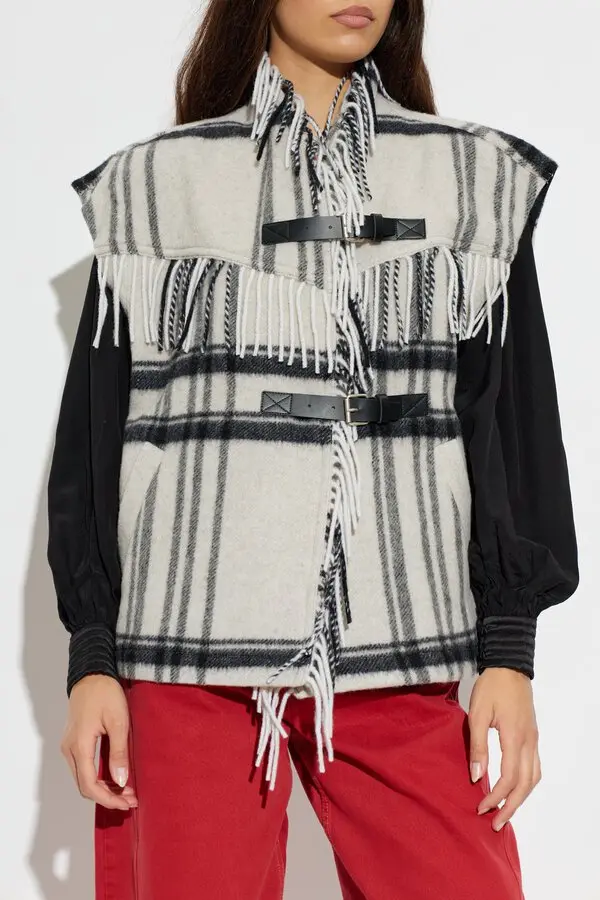 MARANT ETOILE Wool Vest With Fringe And Leather Straps
