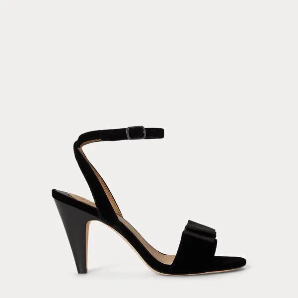 Ralph Lauren Gracy Bow-trim Velvet Sandal - Black