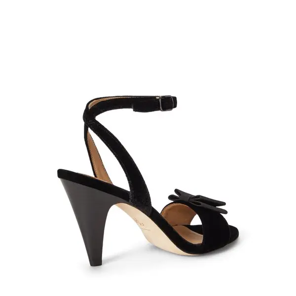 Ralph Lauren Gracy Bow-trim Velvet Sandal - Black