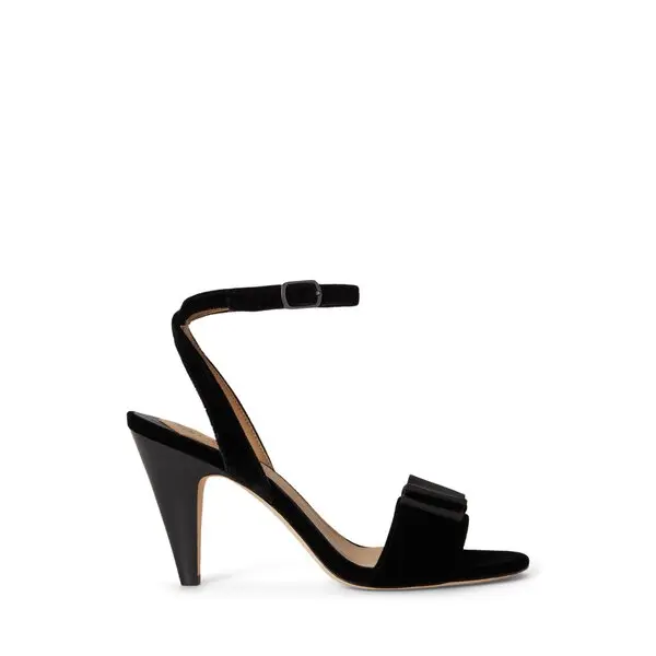 Ralph Lauren Gracy Bow-trim Velvet Sandal - Black
