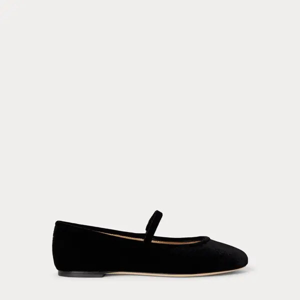 Ralph Lauren Jayna Velvet Mary Jane Flat - Black