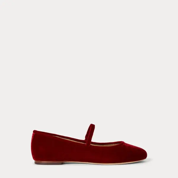 Ralph Lauren Jayna Velvet Mary Jane Flat - Ralph Red