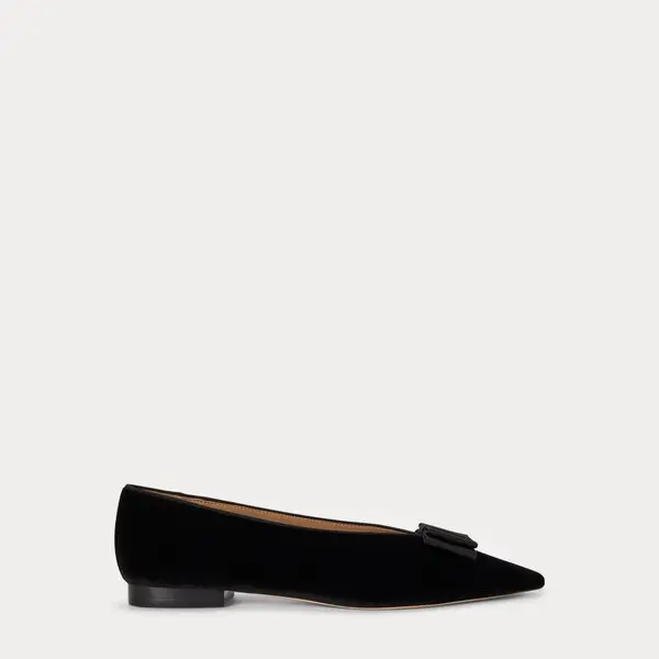 Ralph Lauren Audri Bow-trim Velvet Ballet Flat - Black