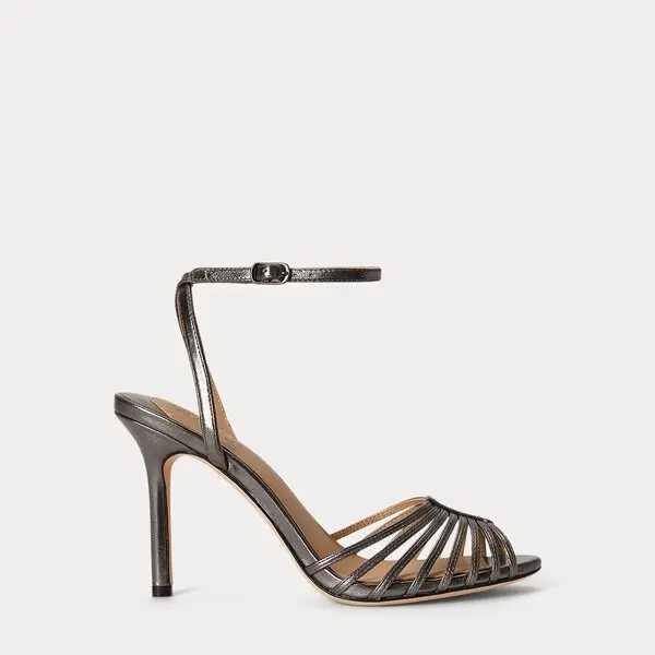 Ralph Lauren Mckayla Metallic Nappa Leather Sandal - Dark Pewter