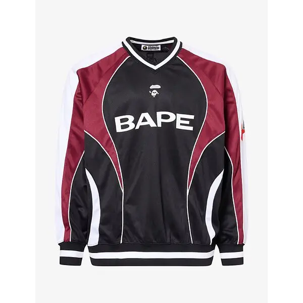 A BATHING APE Soccer Logo Warm Up Long-sleeve Mesh T-shirt - Black