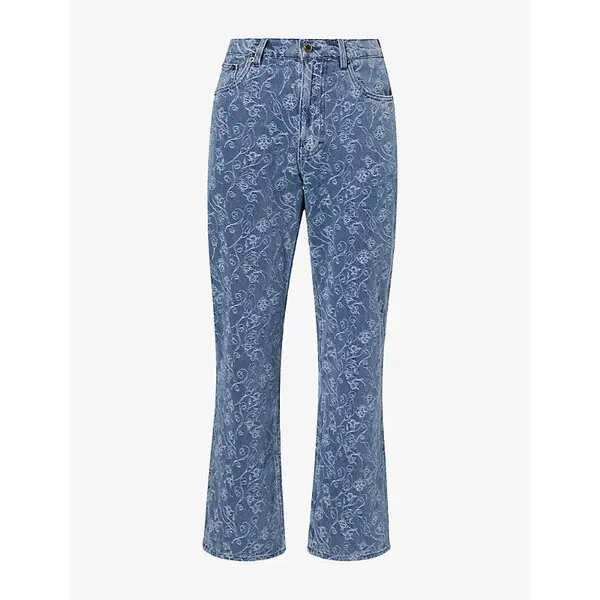 HONOR THE GIFT Denim-panel Flare Cotton-jersey Jogging Bottoms - Bone