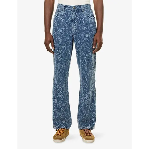 HONOR THE GIFT Denim-panel Flare Cotton-jersey Jogging Bottoms