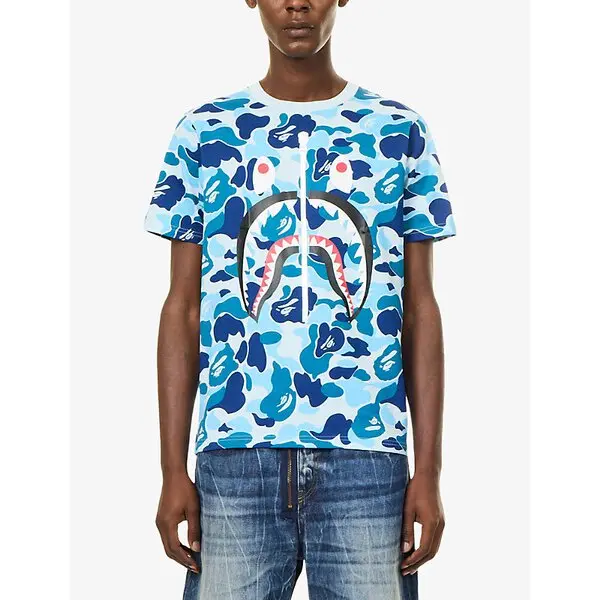 A BATHING APE Abc Camo Shark Graphic Cotton-jersey T-shirt Xxl - Blue