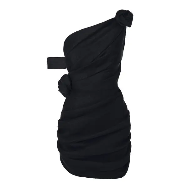 POST MERIDIEM Rose Details Mini Dress - Black