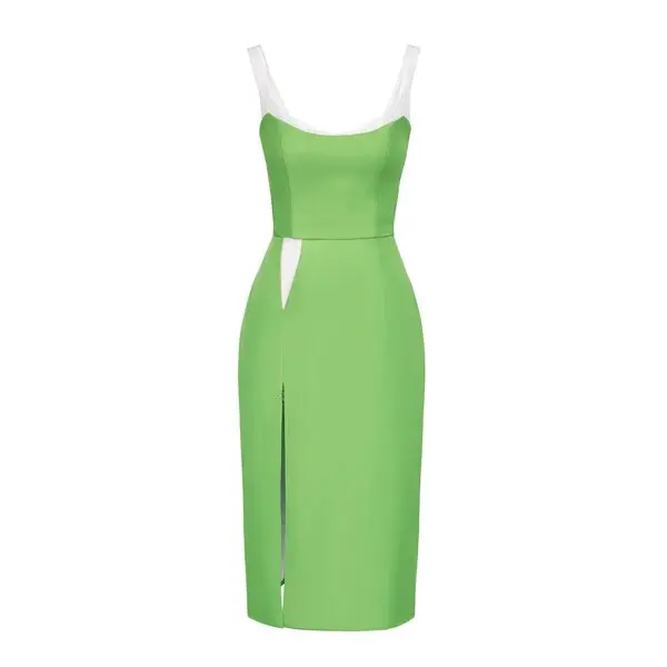 POST MERIDIEM Slit Lace Insert Midi Dress - Green