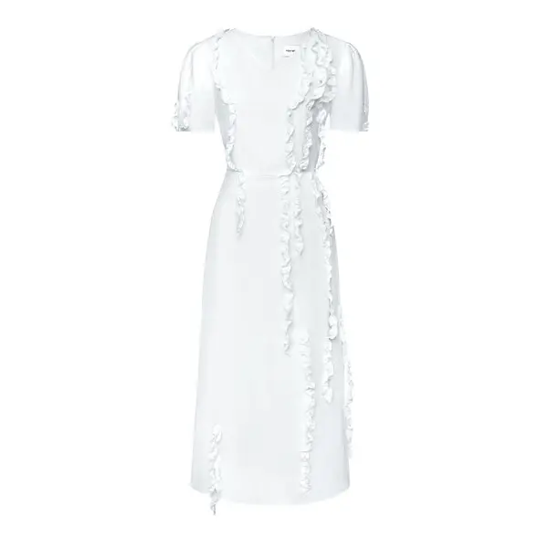 POST MERIDIEM Short Sleeve Ruffle Detail Midi Dress - White