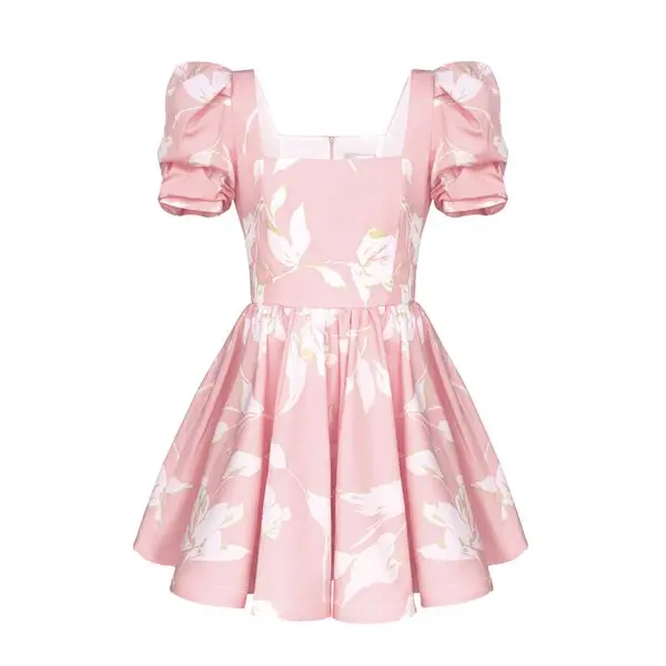 POST MERIDIEM Square Neck Puff Sleeve Mini Dress - Pink