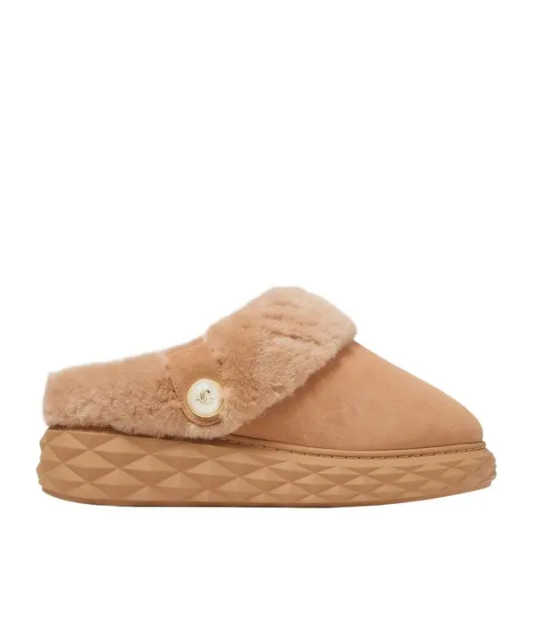 JIMMY CHOO Round Toe Mules With Pearl Embellishments - Toffee