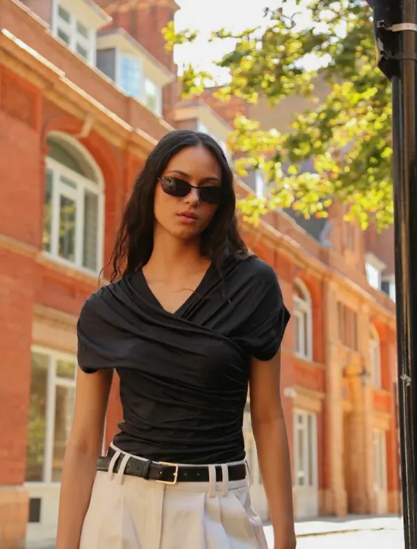 NINETY PERCENT Indie Wrap Top In Tencel - Black
