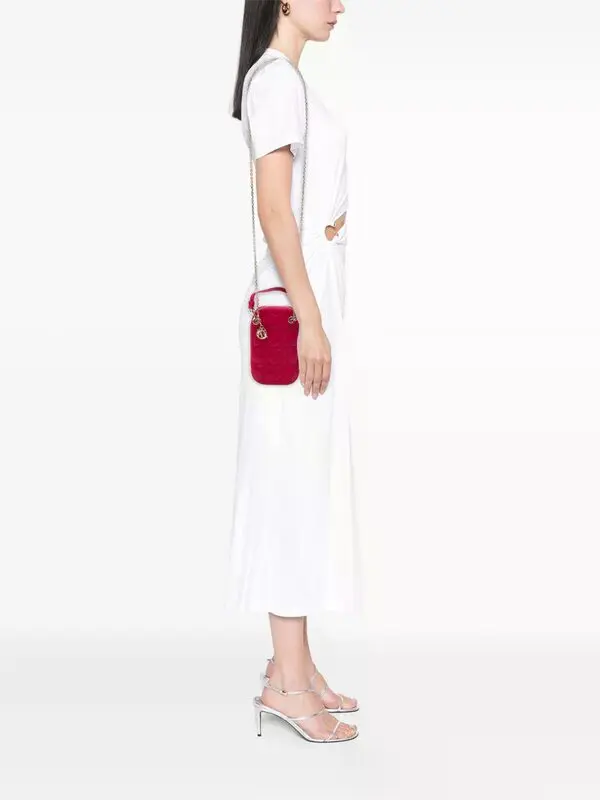 Dior 2021 Lambskin Cannage Lady Call In Phone Holder Satchel - Red