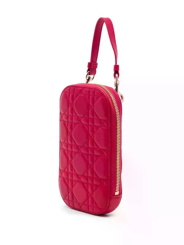 Dior 2021 Lambskin Cannage Lady Phone Holder Satchel - Red