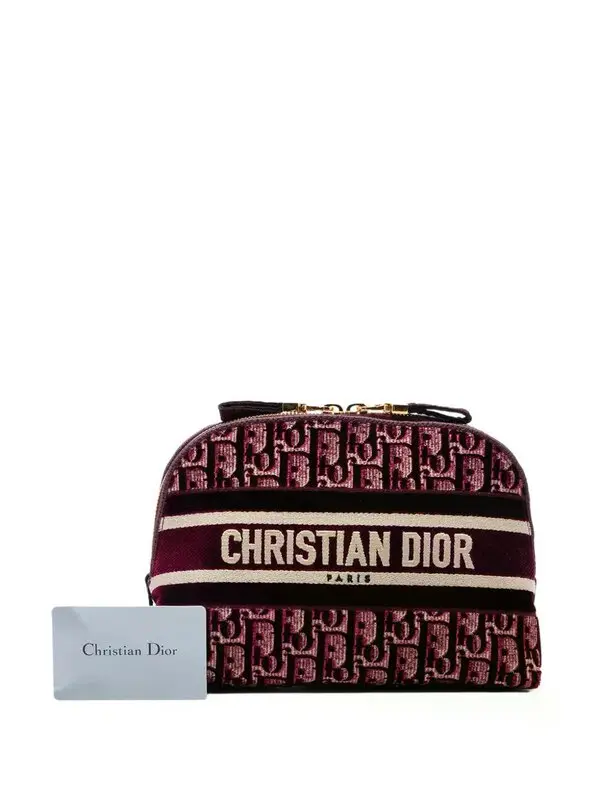 Dior 2021 Oblique Embroidered Velvet Cosmetic Pouch - Red