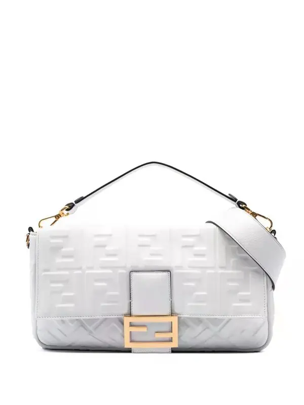 Fendi 2010-2026 Large Zucca Embossed Leather Baguette Satchel