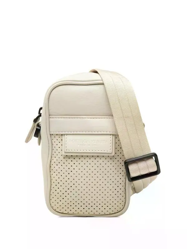 Bottega Veneta 2012-2026 Perforated Calfskin Leggero Crossbody Bag - White