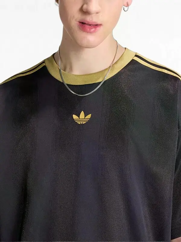 Adidas Logo-embroidered Striped-sleeve T-shirt
