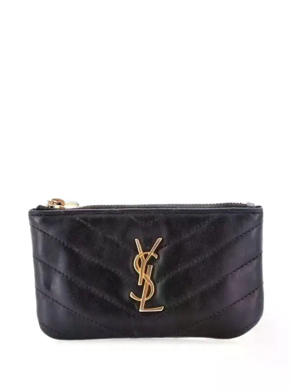 Saint Laurent Monogram Fragments Zip Matelasse Chevron Leather Card Holder - Black