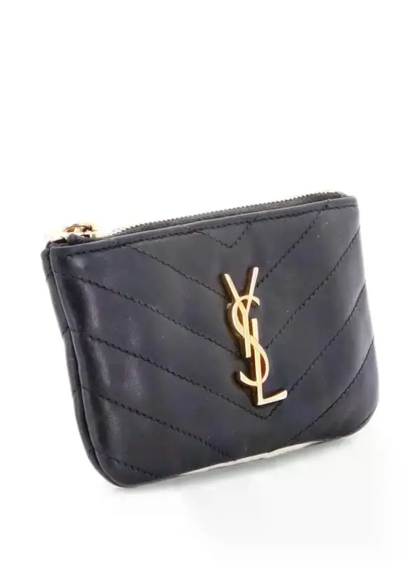 Saint Laurent Monogram Fragments Zip Matelasse Chevron Leather Card Holder