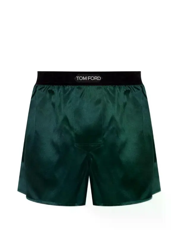 TOM FORD Logo-patch Silk Boxer Shorts - Green