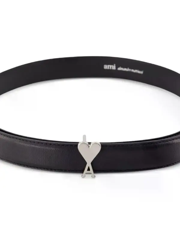 AMI Paris De Coeur Buckle Leather Belt - Black