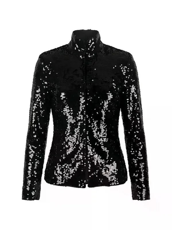 Valentino Garavani Sequin High Neck Long Sleeve Top
