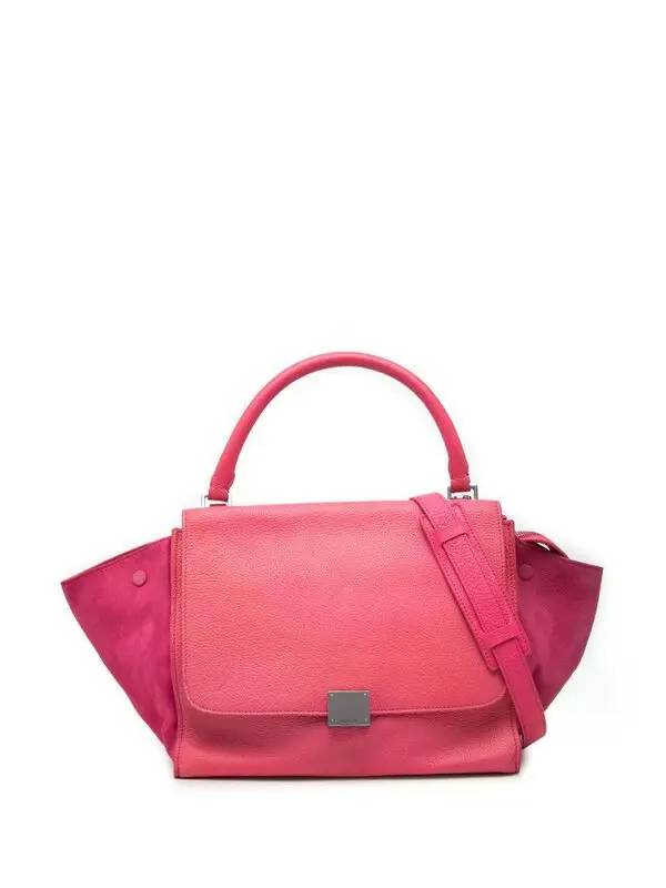Celine 1999 Medium Calfskin And Suede Trapeze Satchel - Pink