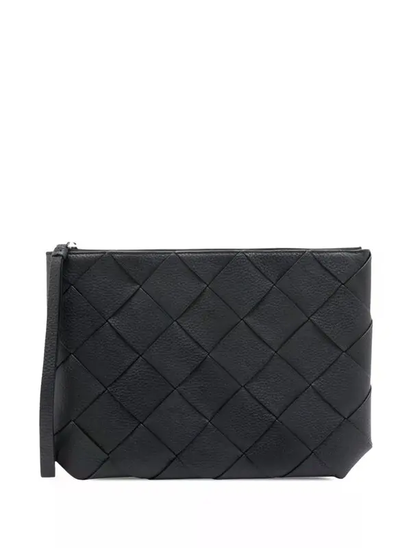Bottega Veneta 2012-2026 Grained Calfskin Intreccio Diago Clutch Bag - Black