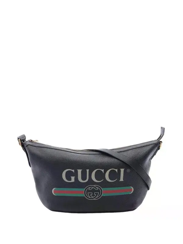 Gucci 2016-2026 Grained Calfskin Logo Half Moon Crossbody Bag - Black