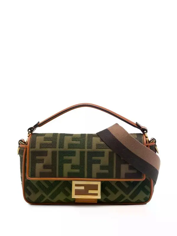 Fendi 2010-2026 Zucca Embroidered Canvas Baguette Satchel - Green