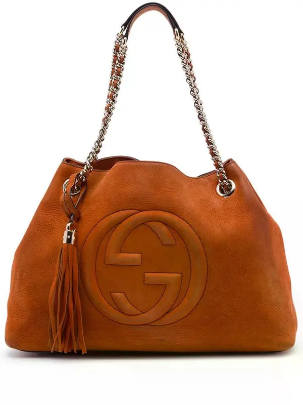 Gucci 2016-2026 Medium Nubuck Leather Soho Chain Tote Bag - Orange
