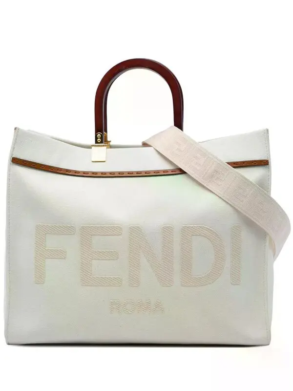 Fendi 2010-2026 Medium Canvas Sunshine Shopper Tote Satchel - Brown