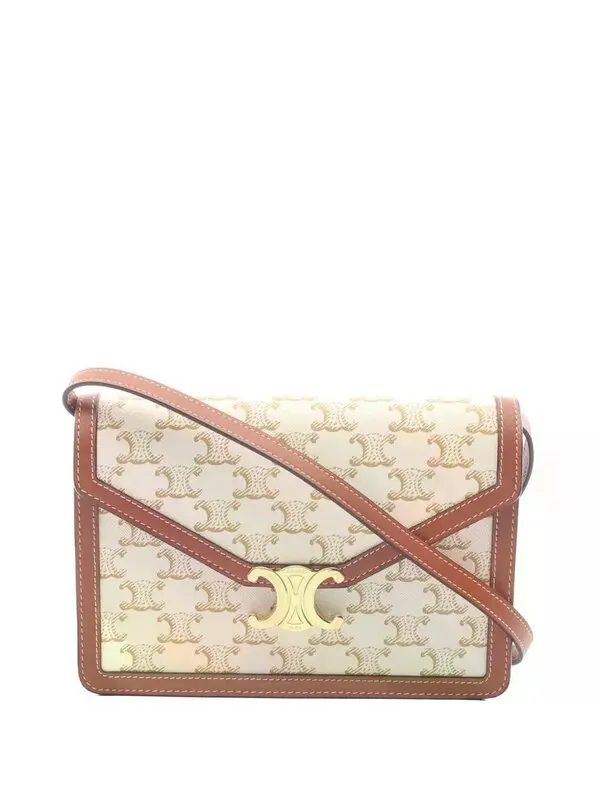 Celine 2015-2026 Triomphe Coated Canvas Triomphe Crossbody Bag - White