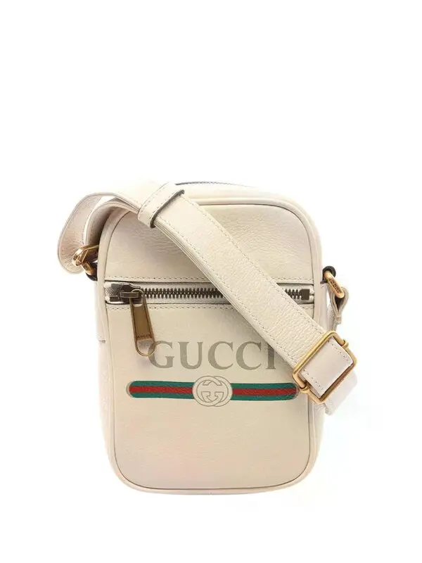 Gucci 2016-2026 Mini Grained Calfskin Logo Crossbody Bag - White