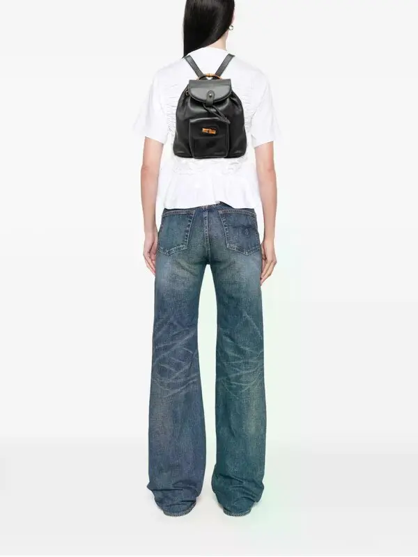 Gucci 20th Century Calfskin Bamboo Drawstring Backpack - Black