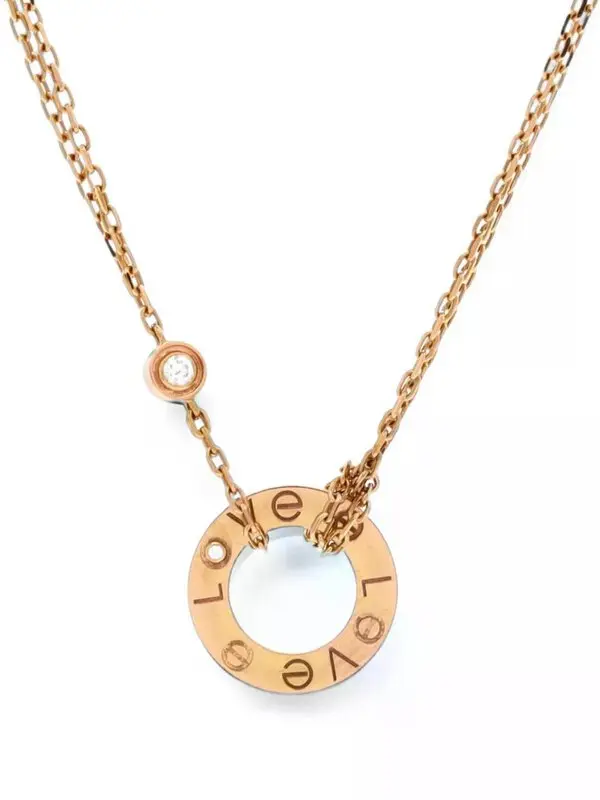 Cartier 2 Diamonds Love Pendant 18k Rose Gold And Diamonds Necklace - Pink