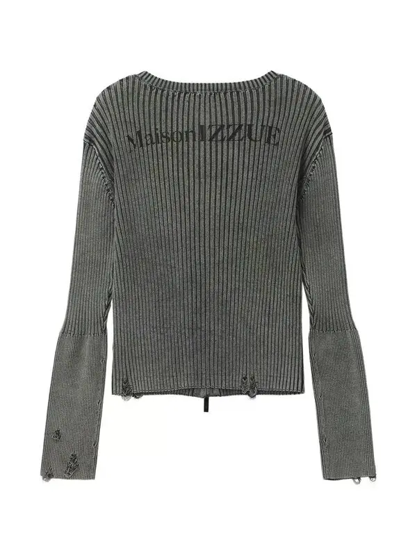 Izzue Ribbed-knit Distressed Cardigan