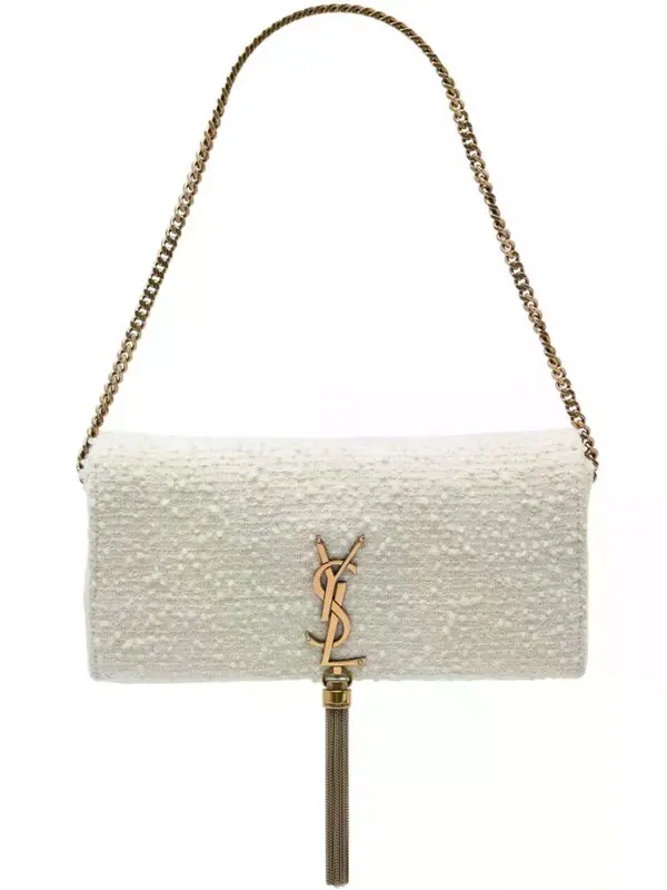 Saint Laurent 2020 Tweed Monogram Kate 99 Tassel Bag Satchel - White