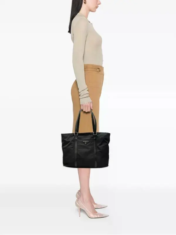 Prada 2013-2026 Saffiano Trimmed Tessuto Tote Bag - Black