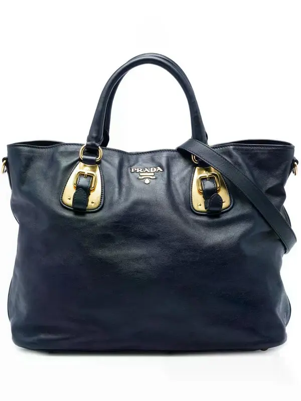 Prada 2010-2026 Soft Calfskin Open Convertible Shopping Tote Satchel - Blue