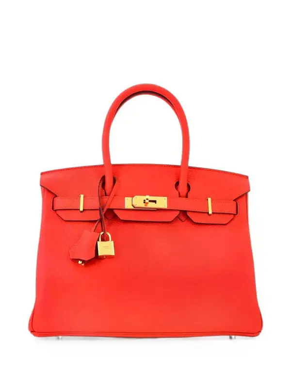 Hermès Birkin Handbag Rouge Tomate Clemence With Gold Hardware 30 Satchel - Red