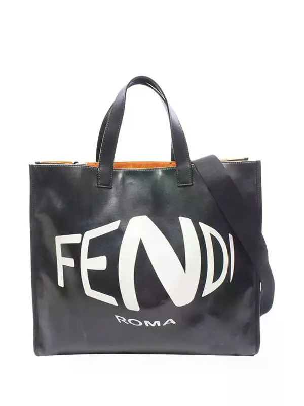 Fendi 2010-2026 X Sarah Coleman Fisheye Logo Coated Canvas Shopping Tote Satchel - Black