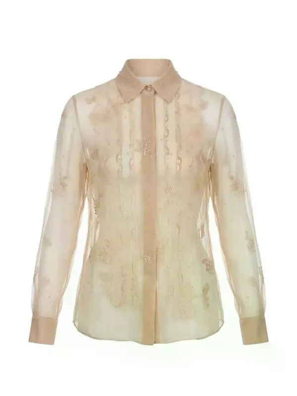 Valentino Garavani Bead-embellished Lace-trim Shirt - Neutrals